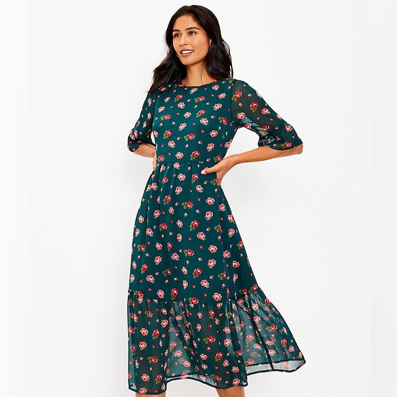 LOFT | Dresses | Nwot Loft Floral Ruffle Midi Dress | Poshmark